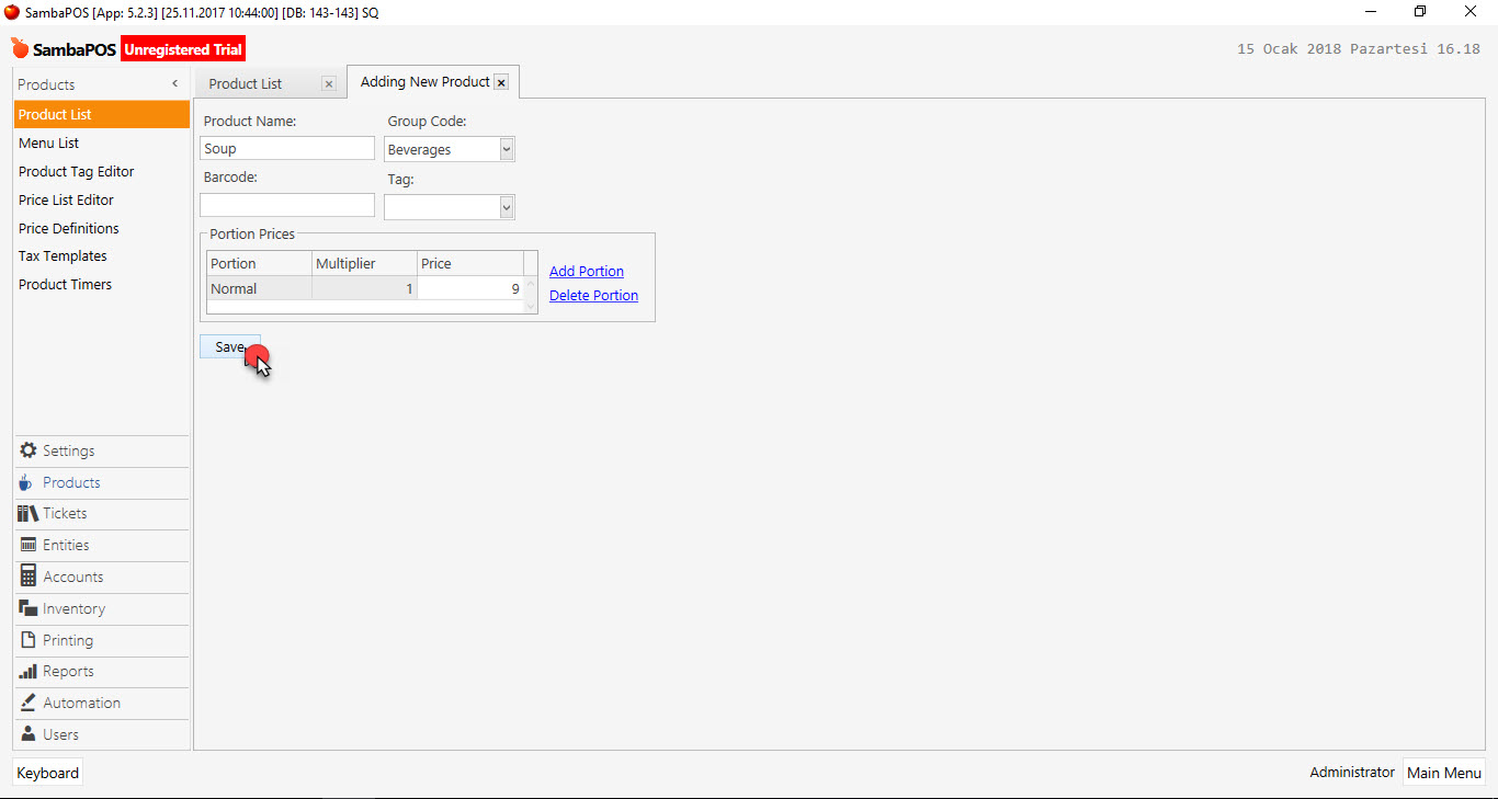 2.2.3. Adding New Product and Menu Editing – SambaPOS Knowledgebase