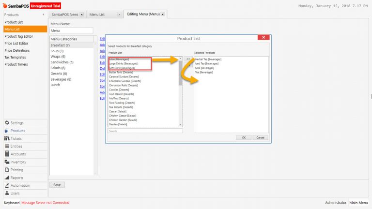 2.2.3. Adding New Product and Menu Editing – SambaPOS Knowledgebase