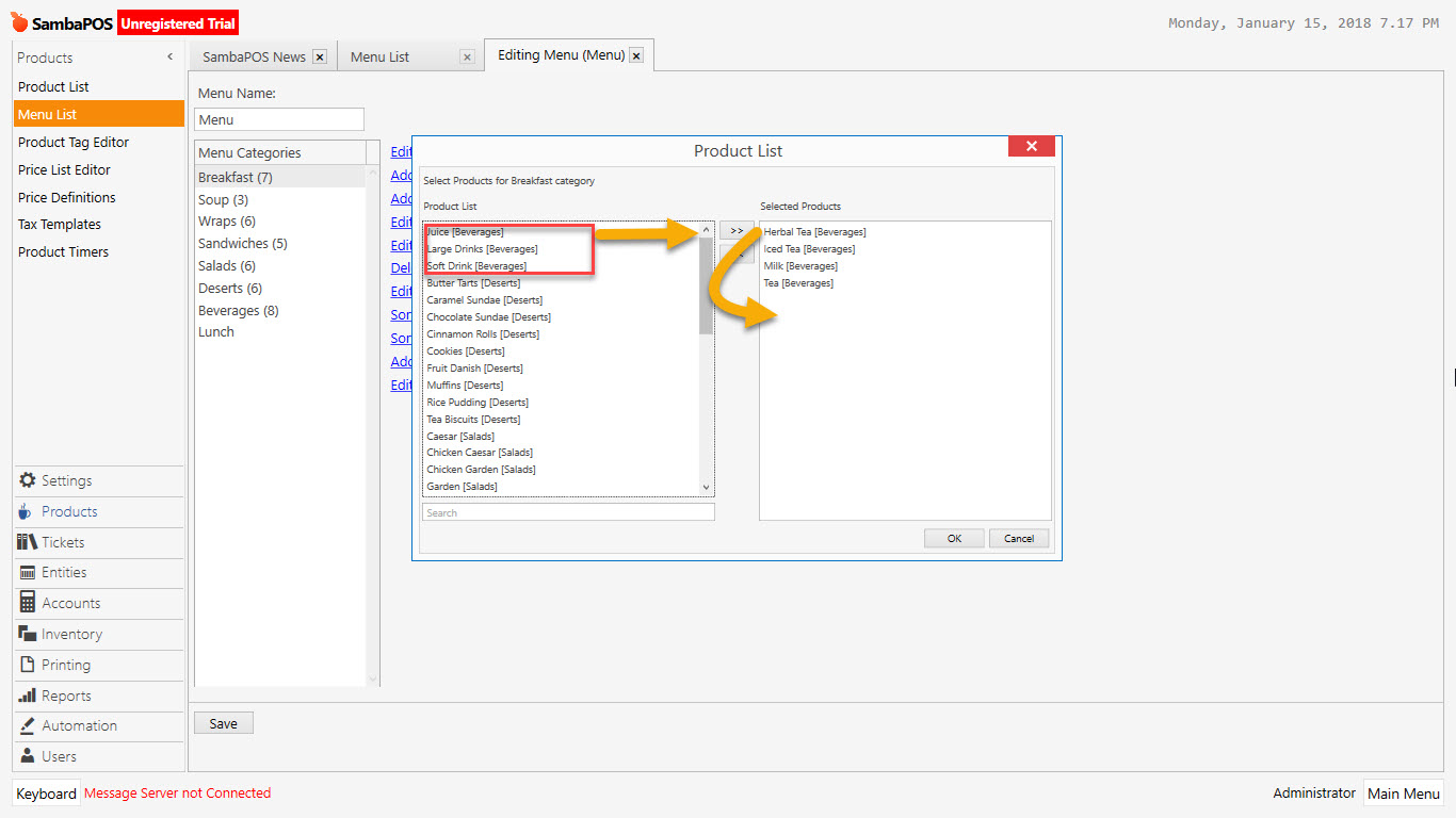 2.2.3. Adding New Product and Menu Editing – SambaPOS Knowledgebase