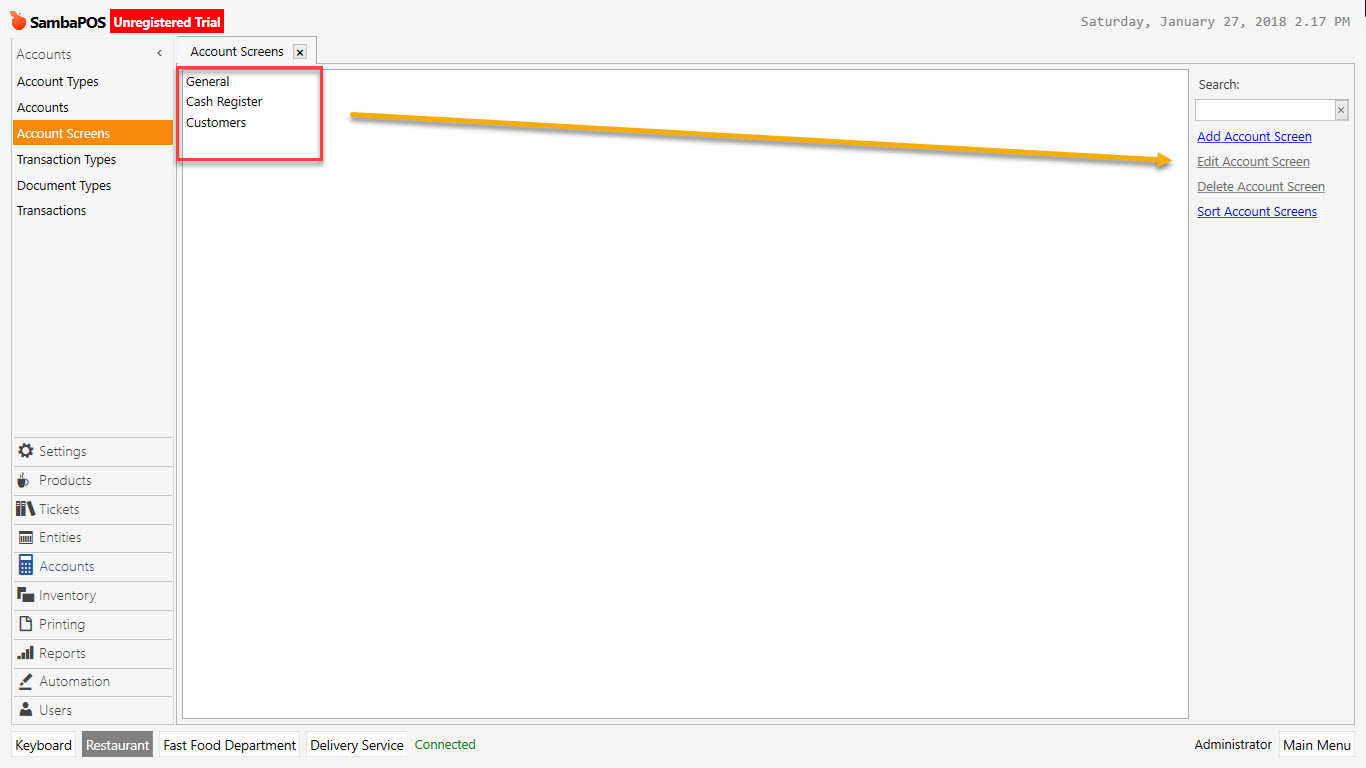 2.3.4.a. How to Edit Accounts Screen? – SambaPOS Knowledgebase