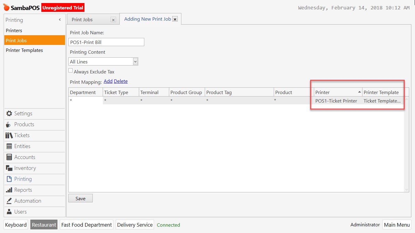 2.3.14.d. How to Add New Ticket Printing Jobs? – SambaPOS Knowledgebase