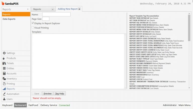 2.4.12.d. How to Create Custom Report and Statements? – SambaPOS Knowledgebase