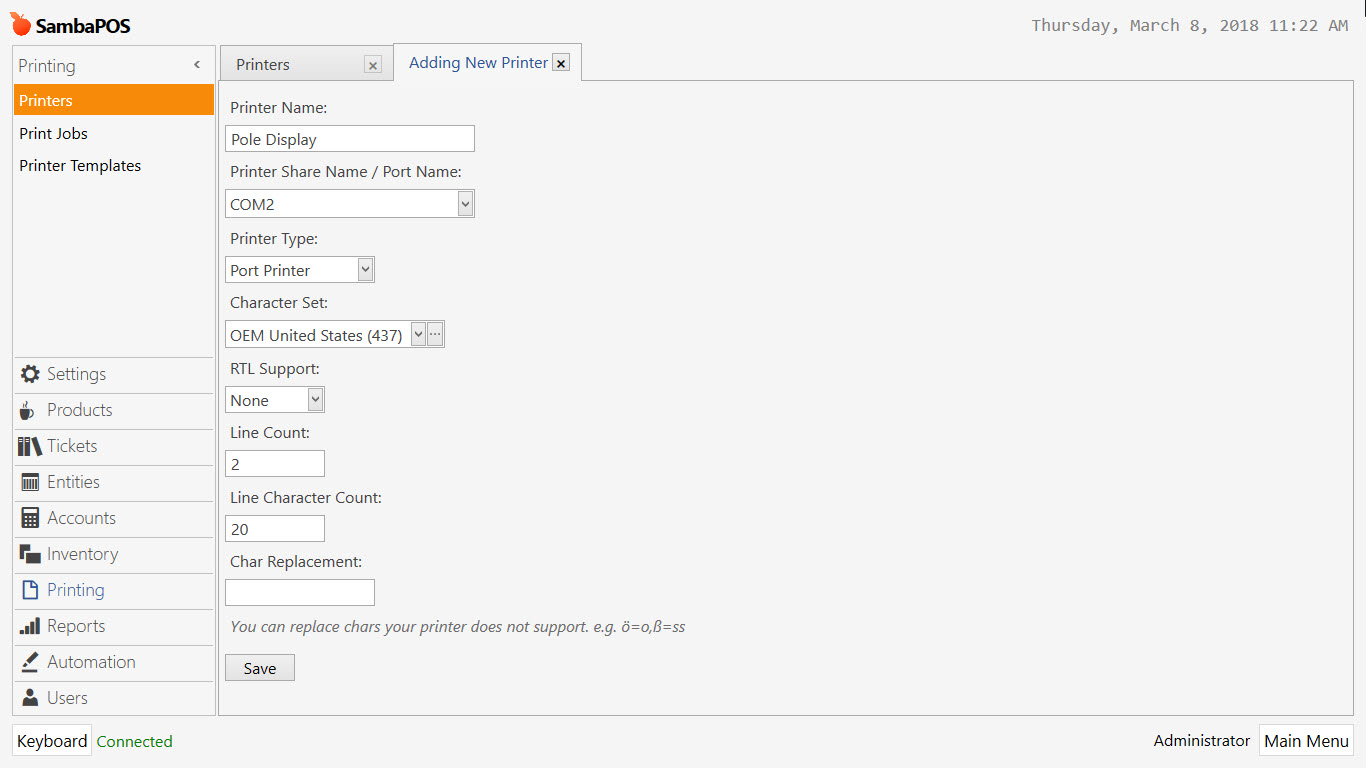 3.7. How to Setup Pole Display / Customer Display VFD? – SambaPOS Knowledgebase