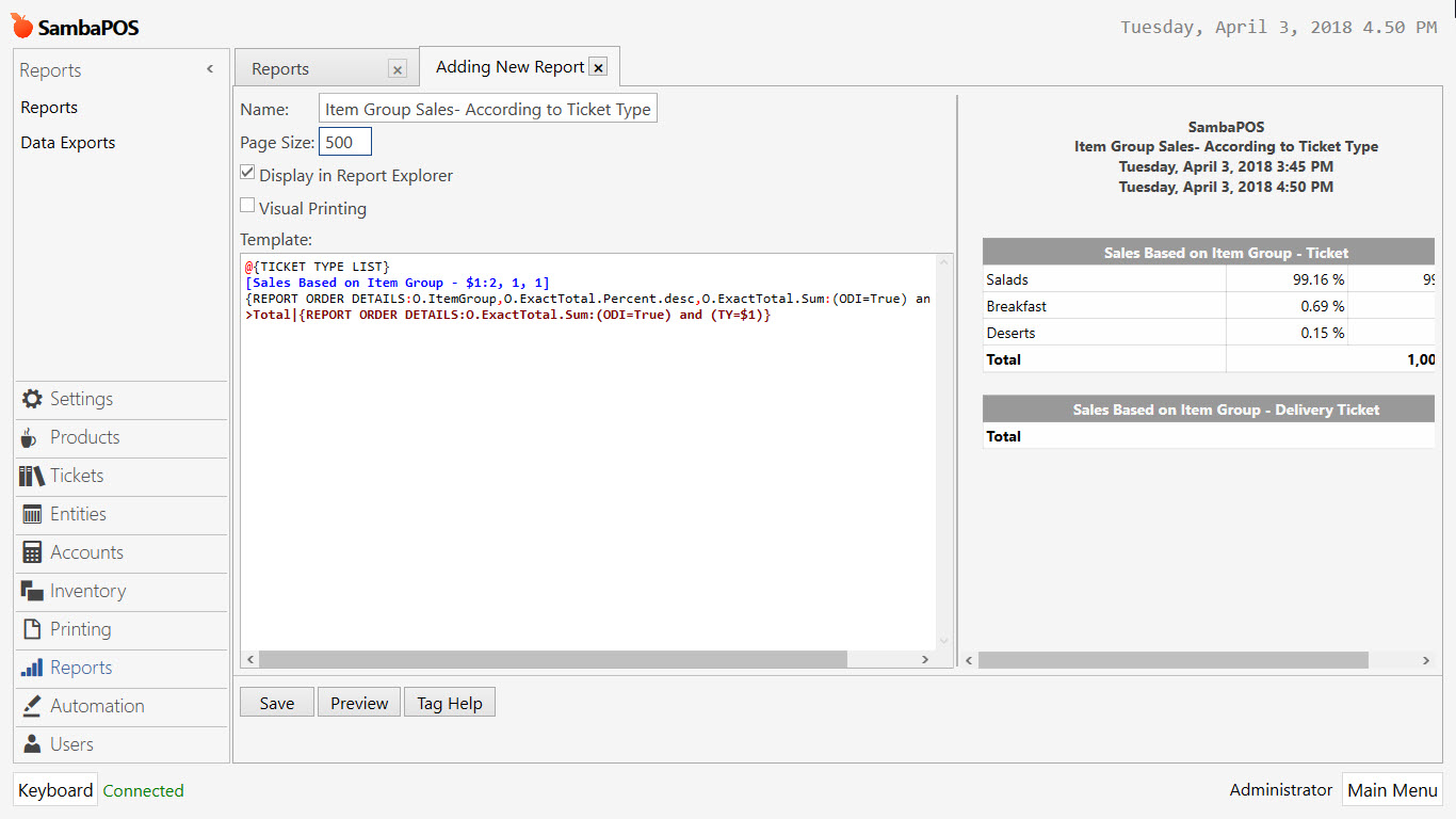 9.4. How to Create Item Group Sales Report According to Ticket Type? – SambaPOS Knowledgebase
