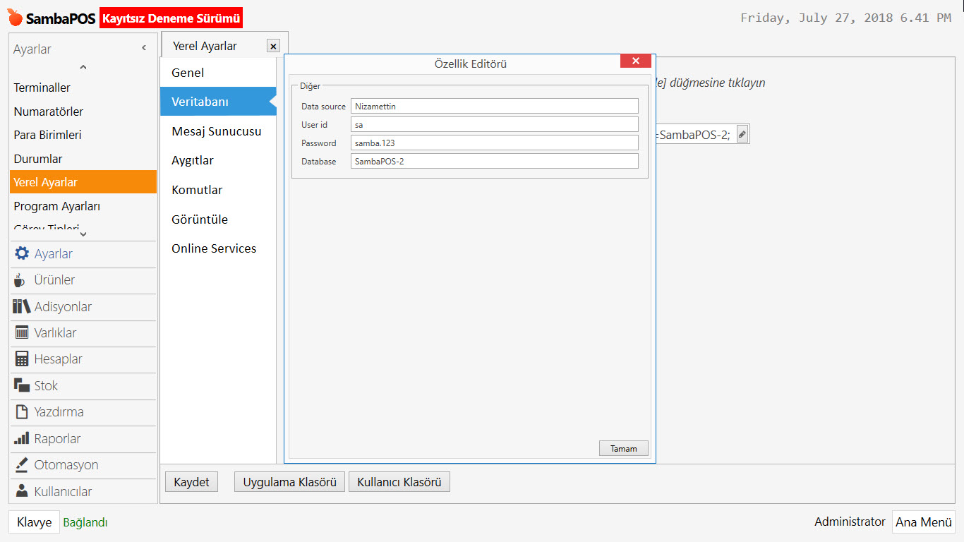 2.1.3.b. Local DB’deki Verileri SQL’deki Veritabanına Aktarma – SambaPOS Knowledgebase