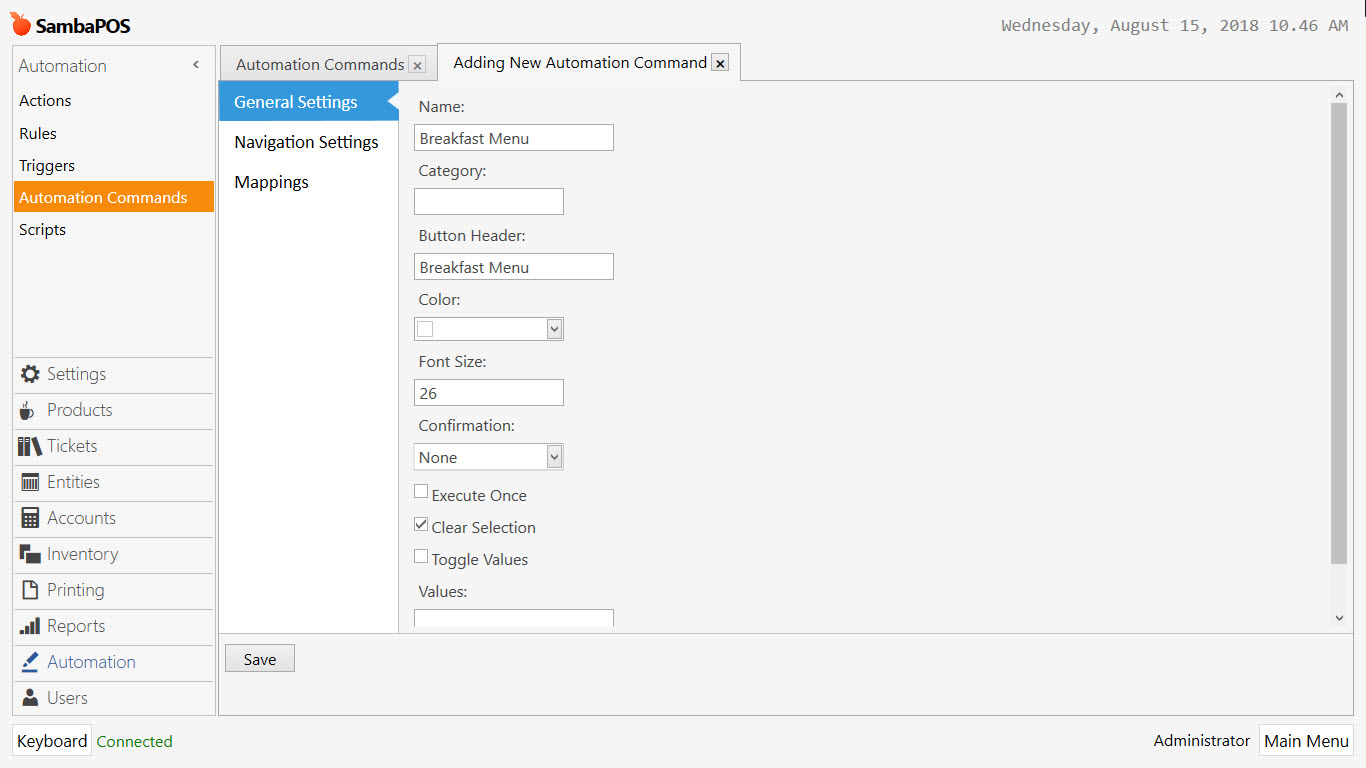 4.2.1. Switching Between Menus Manually – SambaPOS Knowledgebase