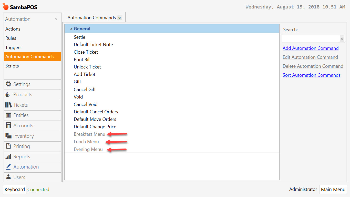 4.2.1. Switching Between Menus Manually – SambaPOS Knowledgebase