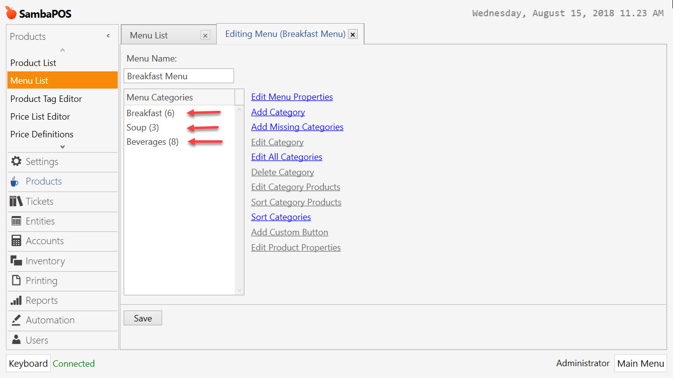 4.2.1. Switching Between Menus Manually – SambaPOS Knowledgebase