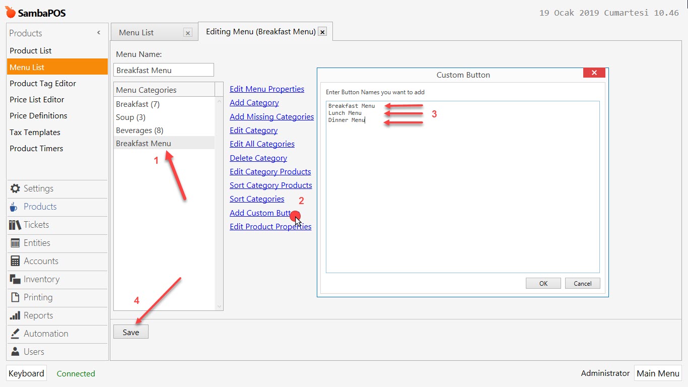 4.2.1. Switching Between Menus Manually – SambaPOS Knowledgebase