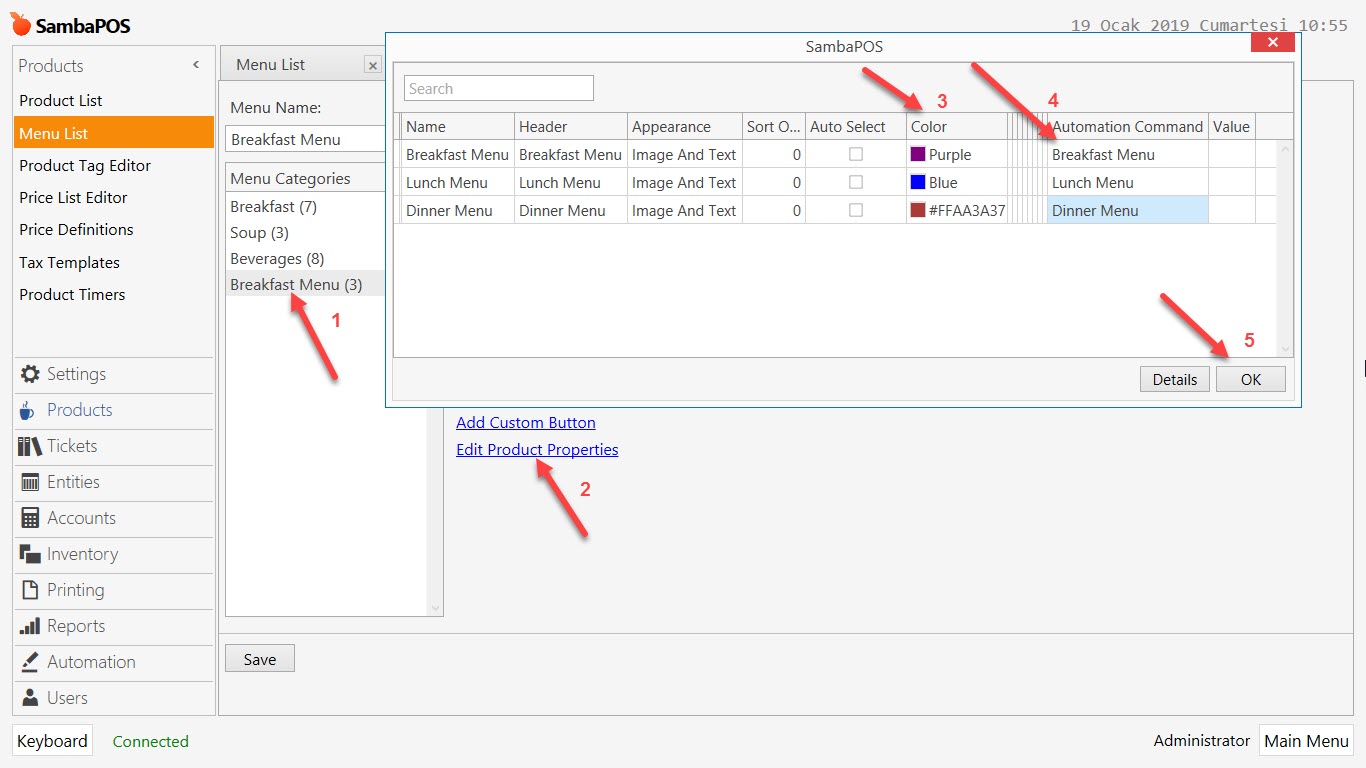 4.2.1. Switching Between Menus Manually – SambaPOS Knowledgebase