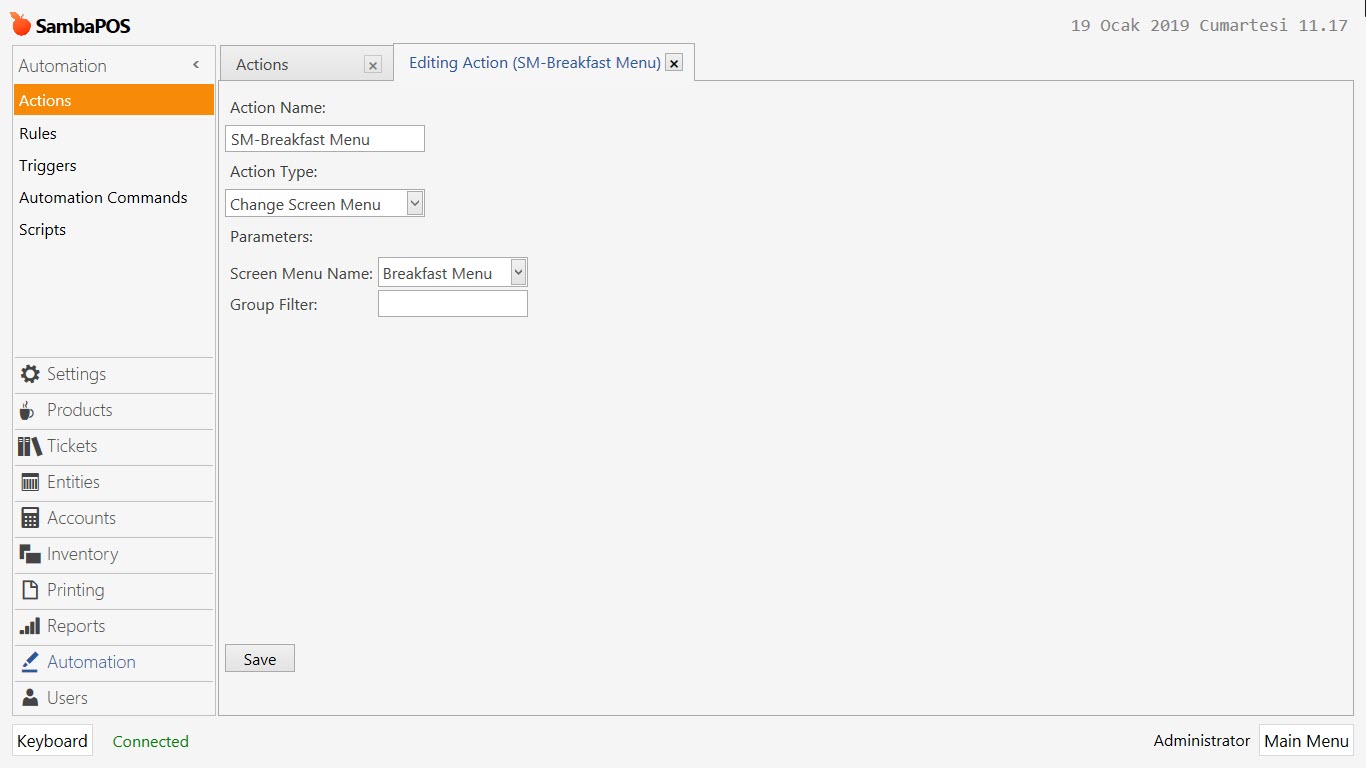 4.2.1. Switching Between Menus Manually – SambaPOS Knowledgebase