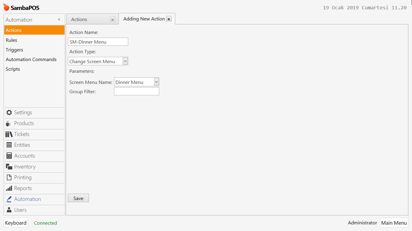4.2.1. Switching Between Menus Manually – SambaPOS Knowledgebase
