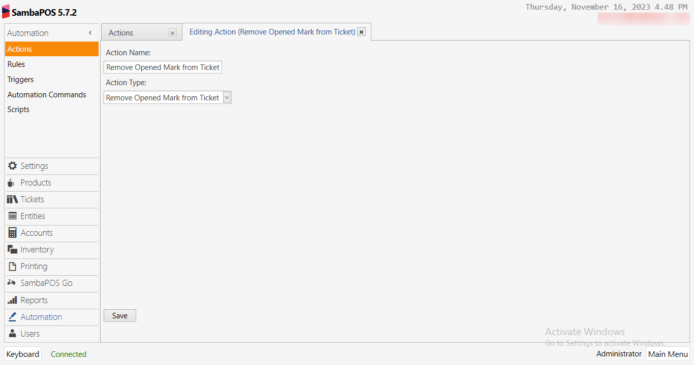 4.88. How to Configure Mark Ticket As Opened? – SambaPOS Knowledgebase